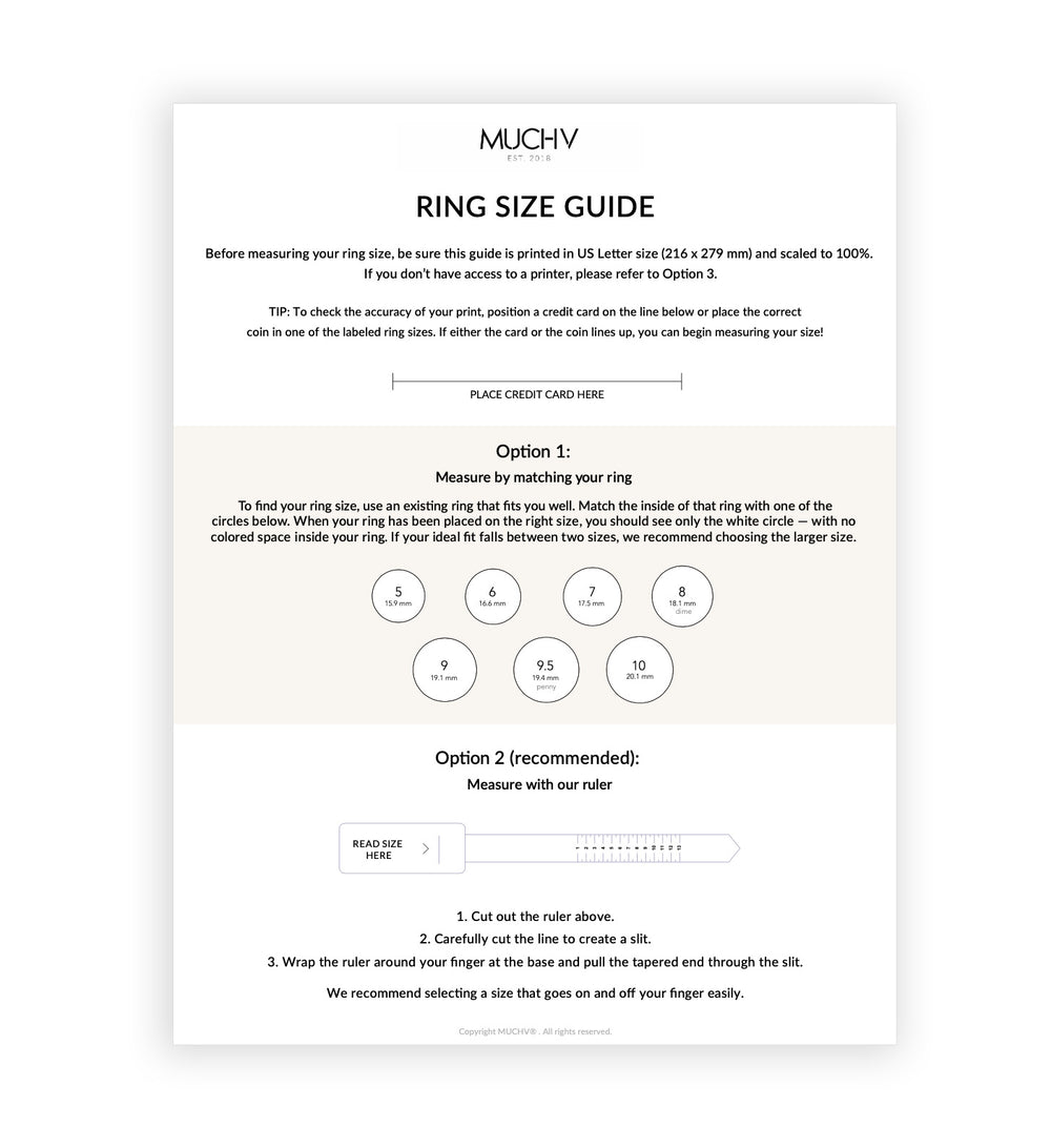 Ring Size Guide & International Conversion Chart | MUCHV